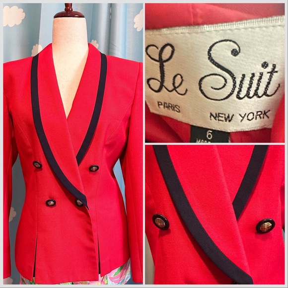 Le Suit | Jackets & Coats | Vintage Le Shuit Red And Black Trimmed ...